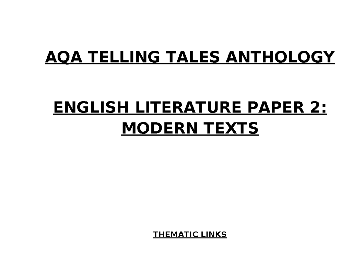 AQA Telling Tales Anthology Quotation PACK - AQA TELLING TALES ...