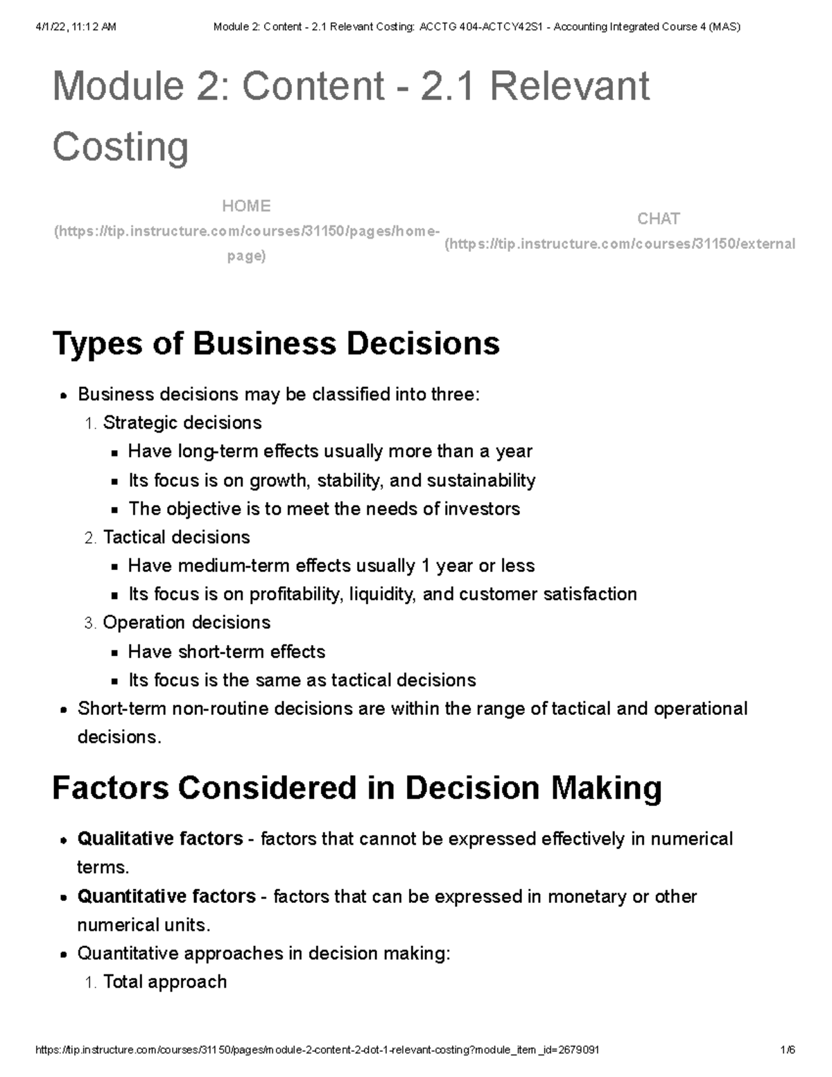 Module 2 Content - 2.1 Relevant Costing - Accounting Integrated Course ...