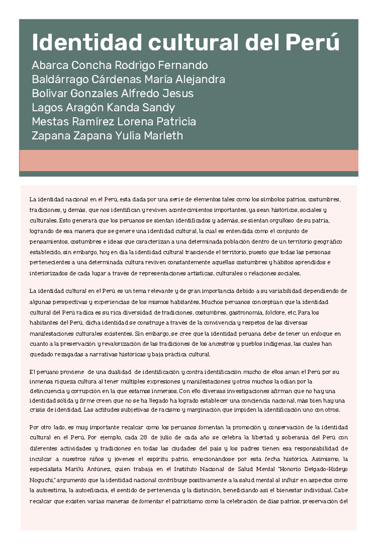 Identidad cultural del Perú - Identidad cultural del Perú Abarca Concha ...