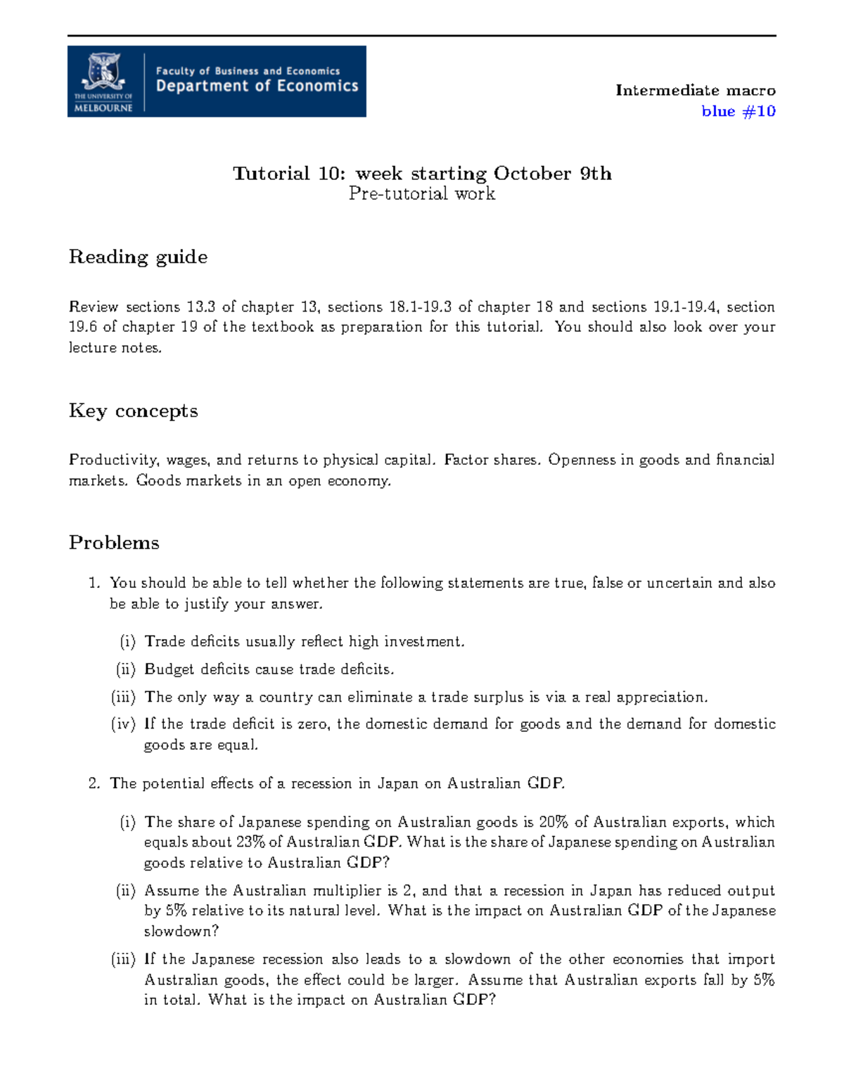 semester 2 Blue10 10 - Intermediate macro blue # Tutorial 10: week ...