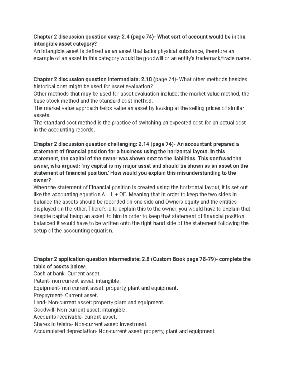 ACCT102- homework 2 - Chapter 2 discussion question easy: 2 (page 74 ...