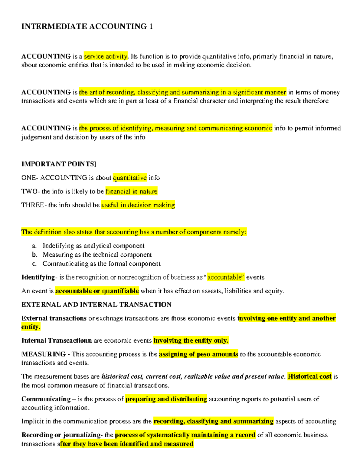 Reviewer- Intacc 1 - INTERMEDIATE ACCOUNTING 1 ACCOUNTING is a service ...