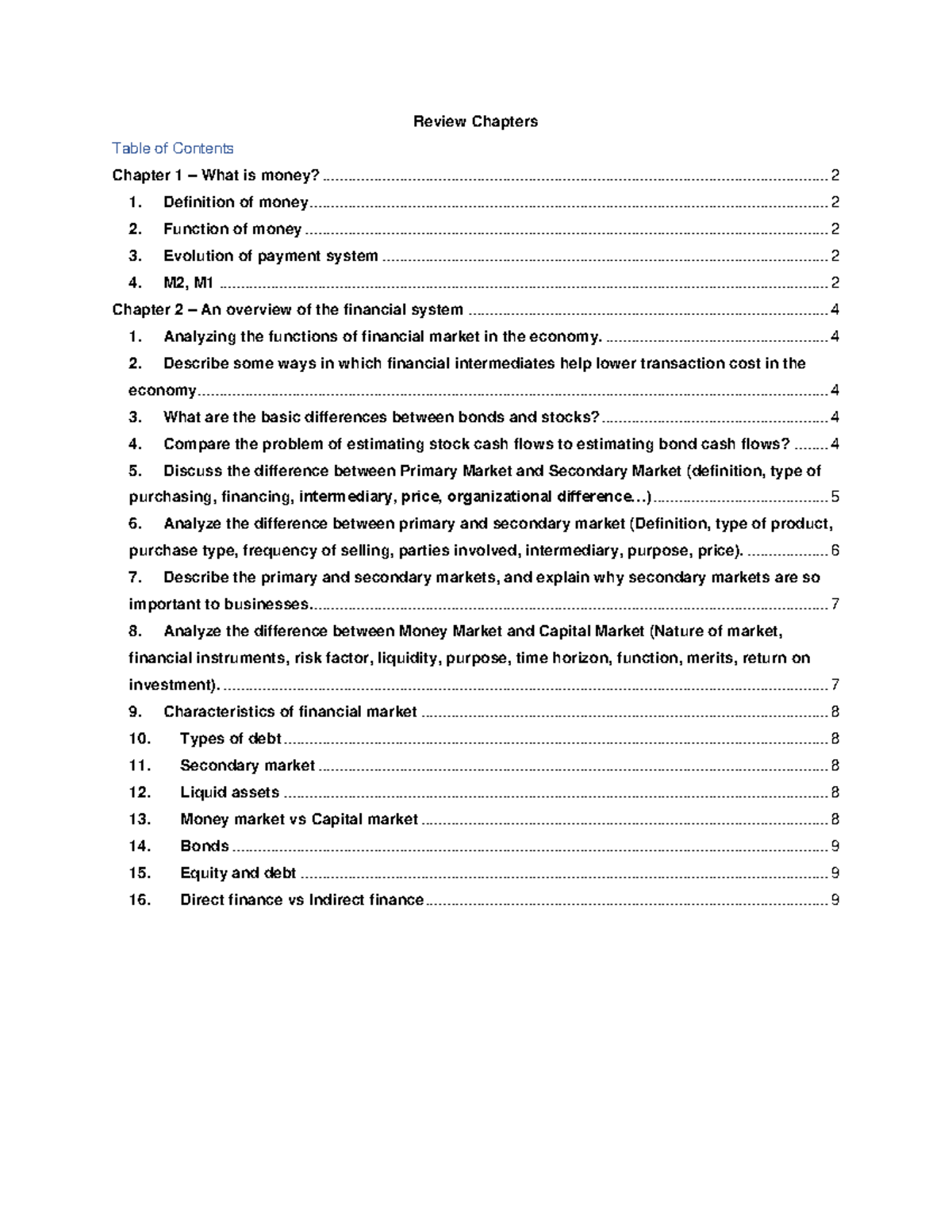 Review Chapters Lý thuyết tài chính - Review Chapters Table of Contents ...
