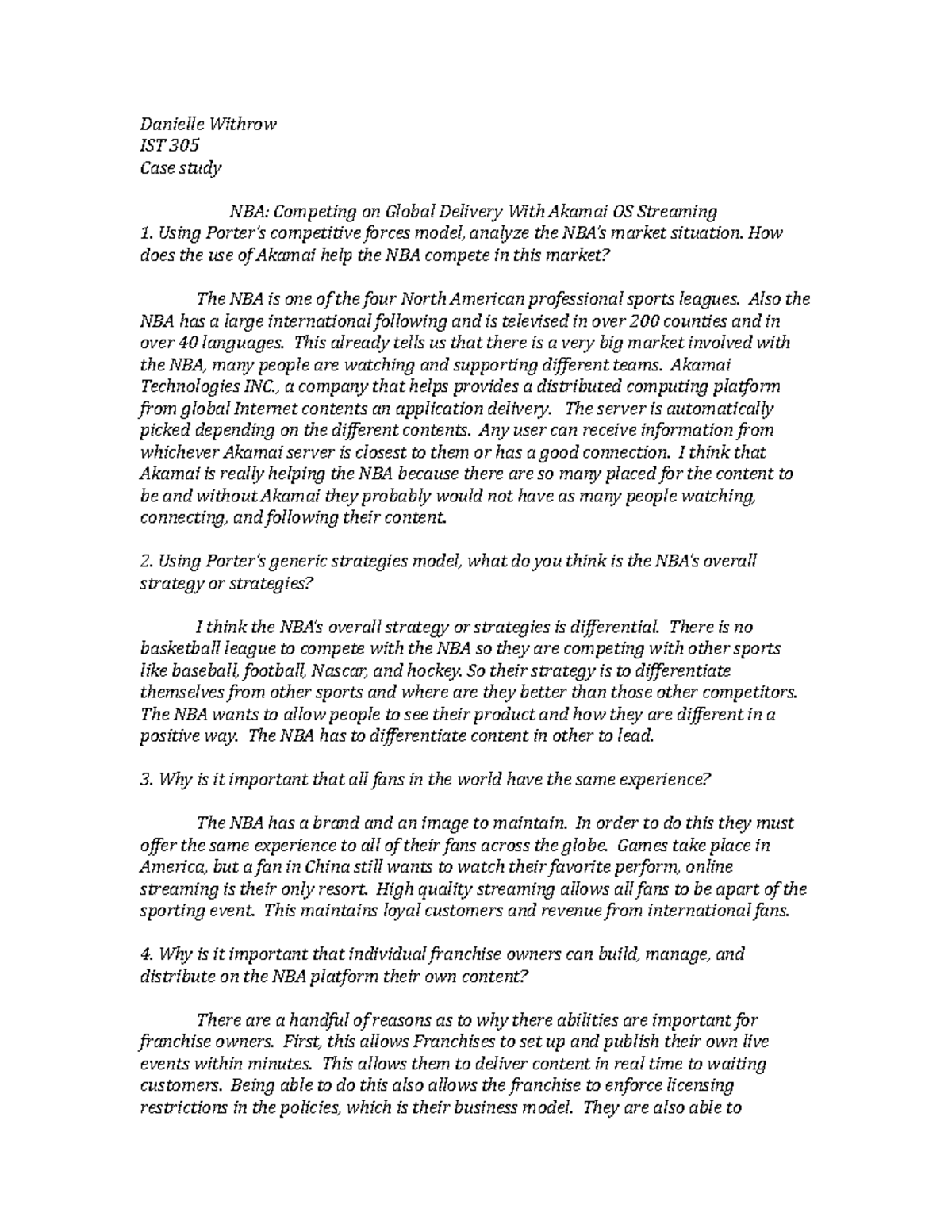 IST Case Study NBA - Professor Heath - Danielle Withrow IST 305 Case ...