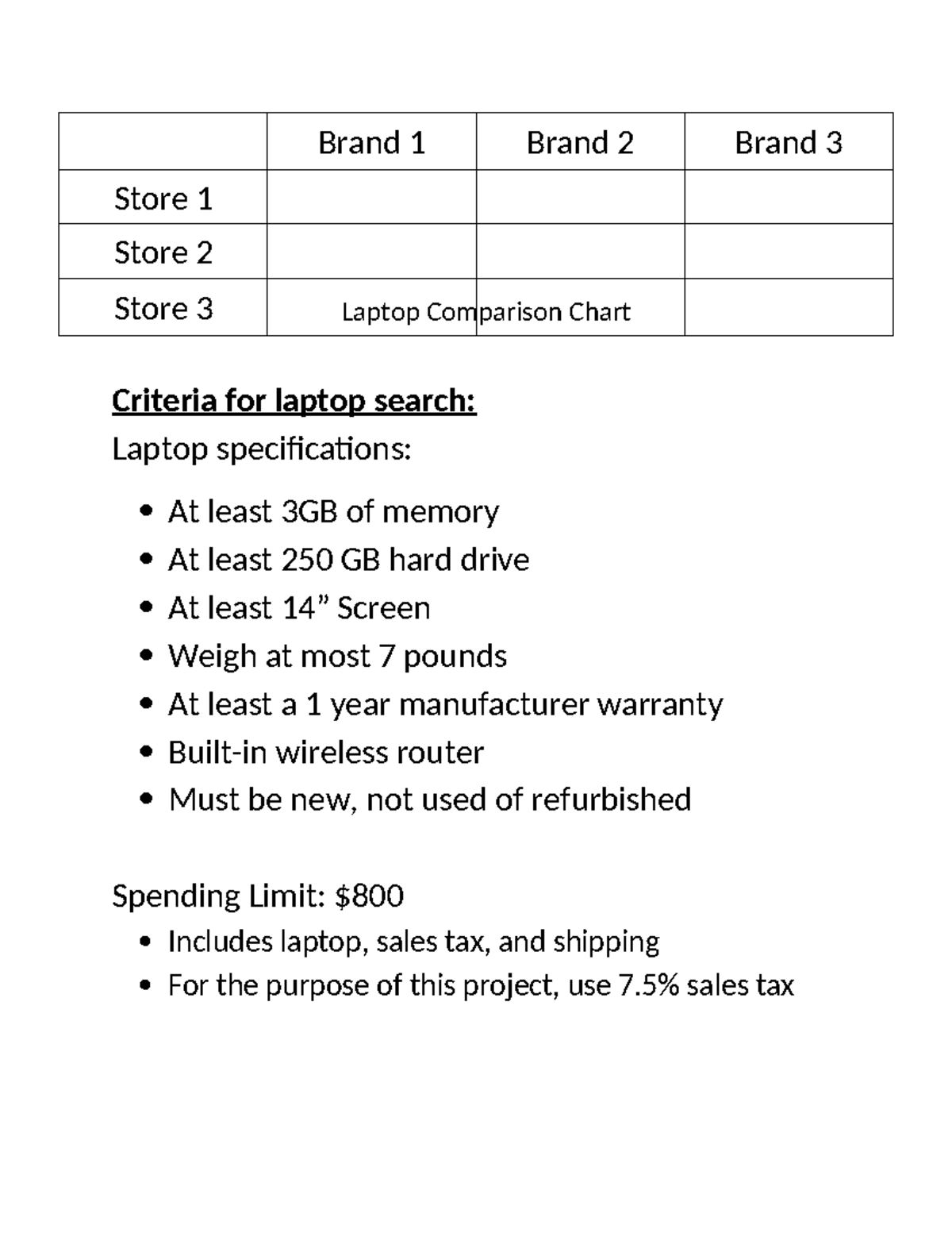Laptop Comparison Chart - Studocu