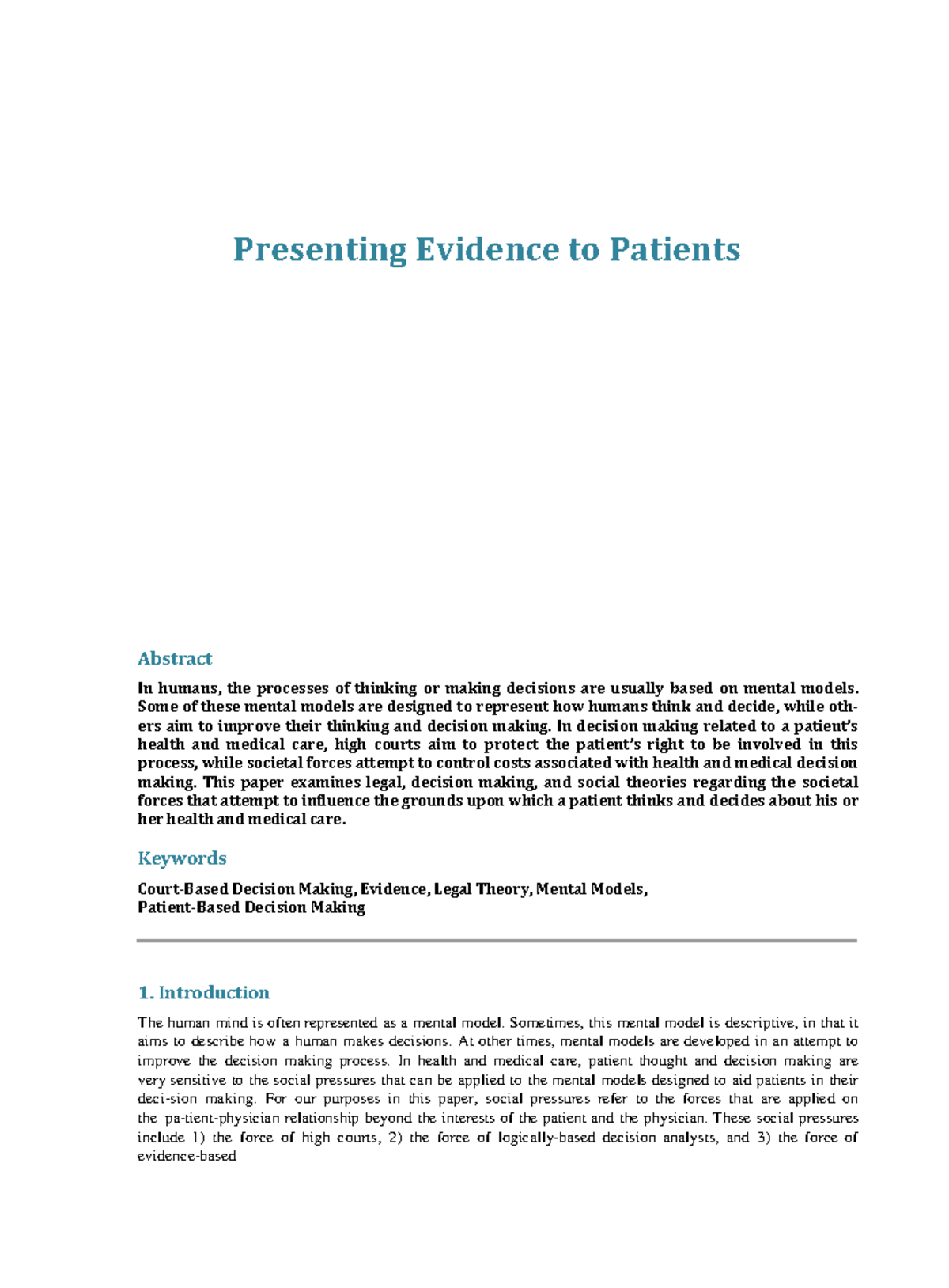 Presenting Evidence to Patients - Presenting Evidence to Patients ...