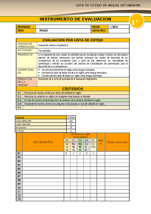 1°y2° Sesion ACTV O - Ingles 2024 - SESIÓN DE INGLÉS –SECUNDARIA INGLES 1 SESION DE APRENDIZAJE ...