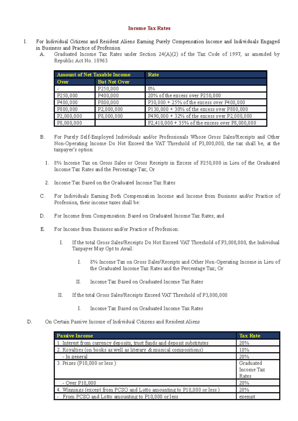 Tax rate - N/A - Income Tax Rates I. For Individual Citizens and ...
