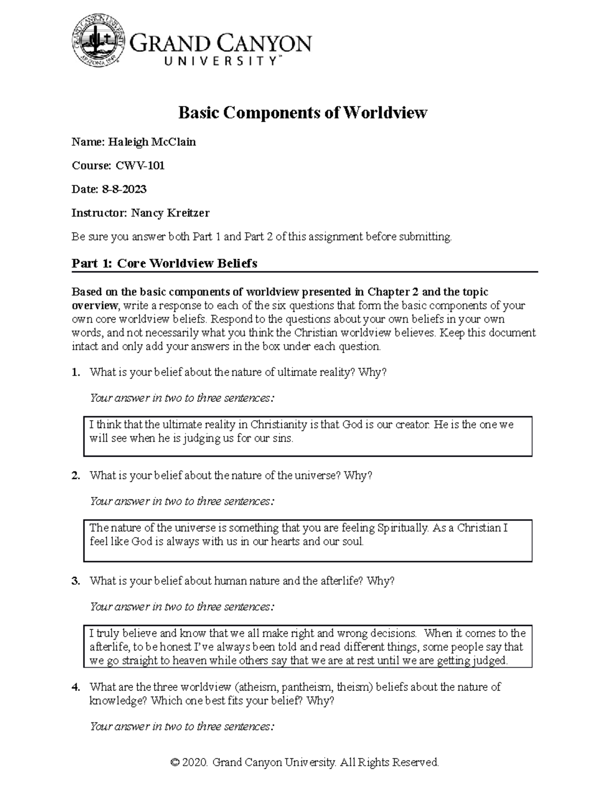 Basic components of WV essay - CWV 101 - GCU - Studocu