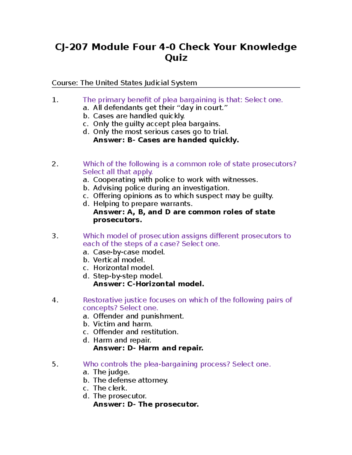 CJ 207 4-0 Check Your Knowledge Quiz - CJ-207 Module Four 4-0 Check Your Knowledge Quiz Course ...