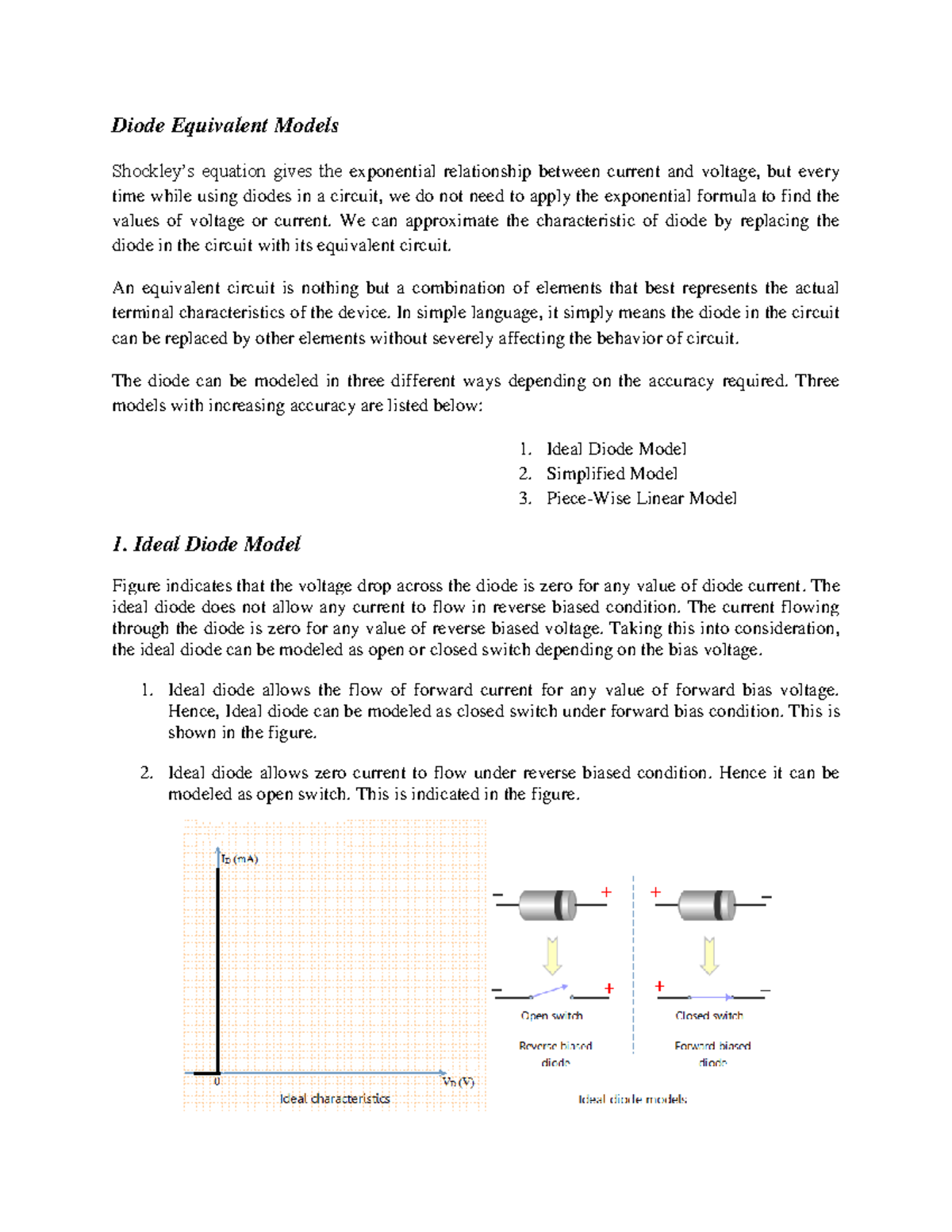 Diode equivalent models - Diode Equivalent Models Shockley’s equation ...