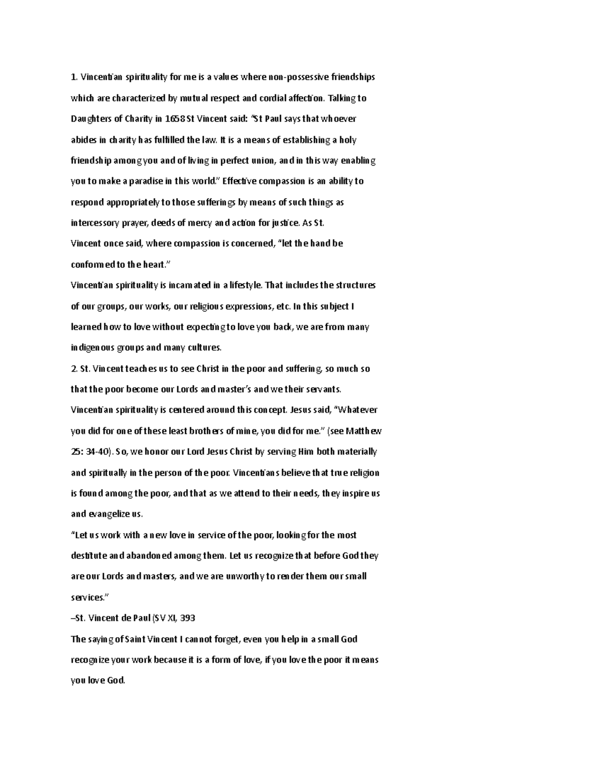 Activity 5- Vincentian - Vincentian spirituality for me is a values ...