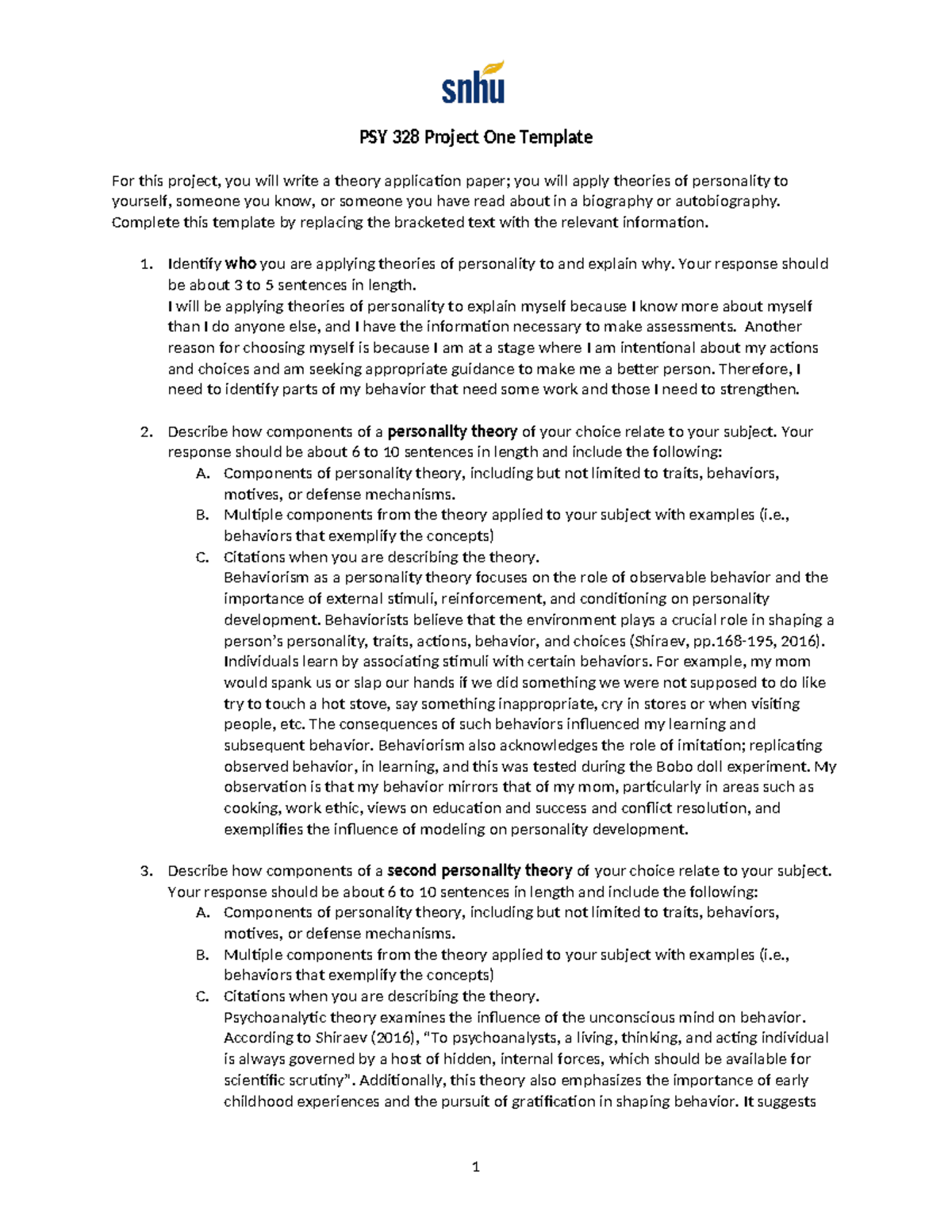 PSY 328 Project One Template - PSY 328 Project One Template For this ...