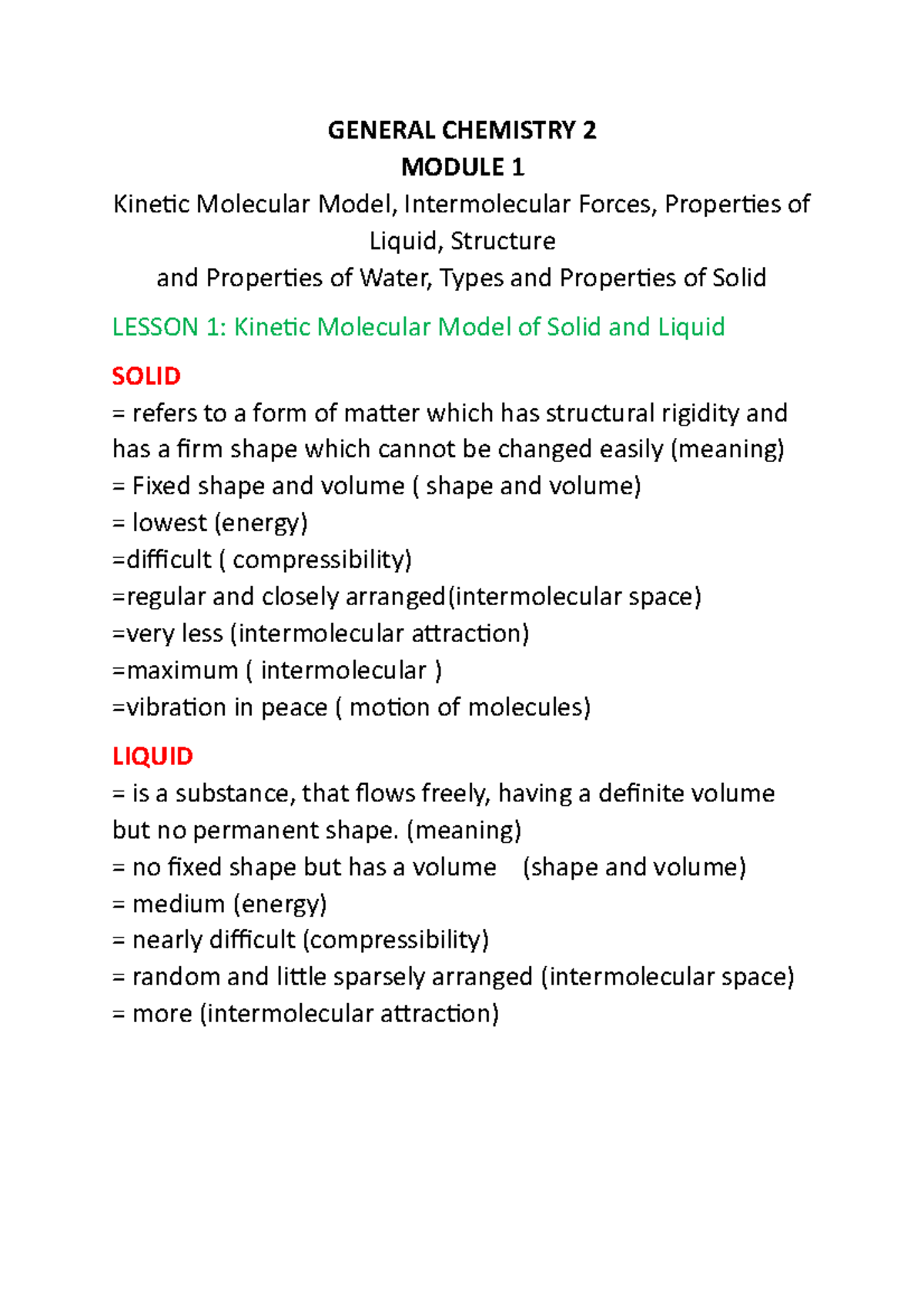 General Chemistry - GENERAL CHEMISTRY 2 MODULE 1 Kinetic Molecular ...
