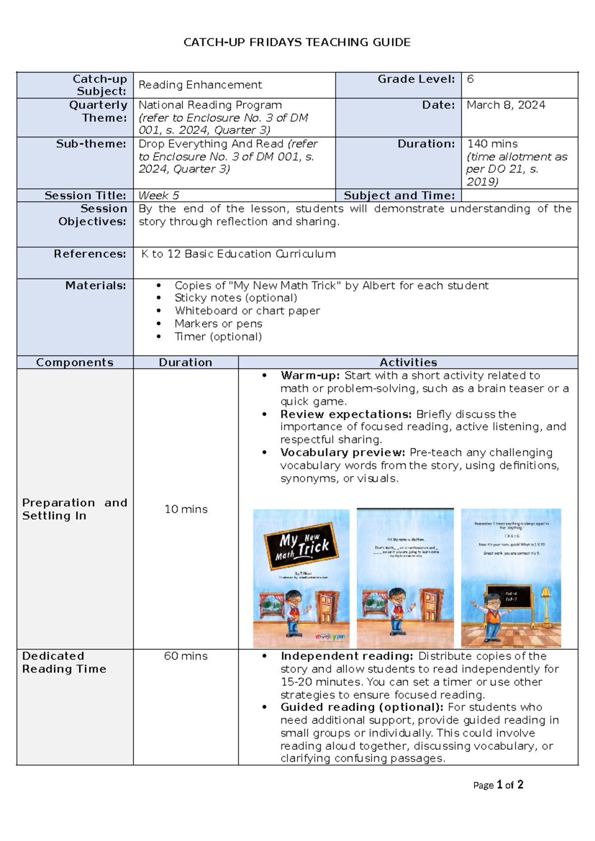 WEEK 5 Enhancement DLL Teaching Guide Grade 6 - CATCH-UP FRIDAYS ...