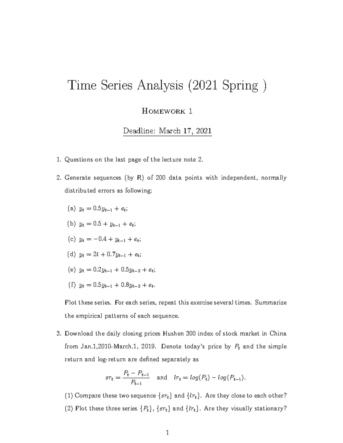 TSA2021UG hw1 - Homework 1 for time series analysis course - Time Series Analysis (2021 Spring ...