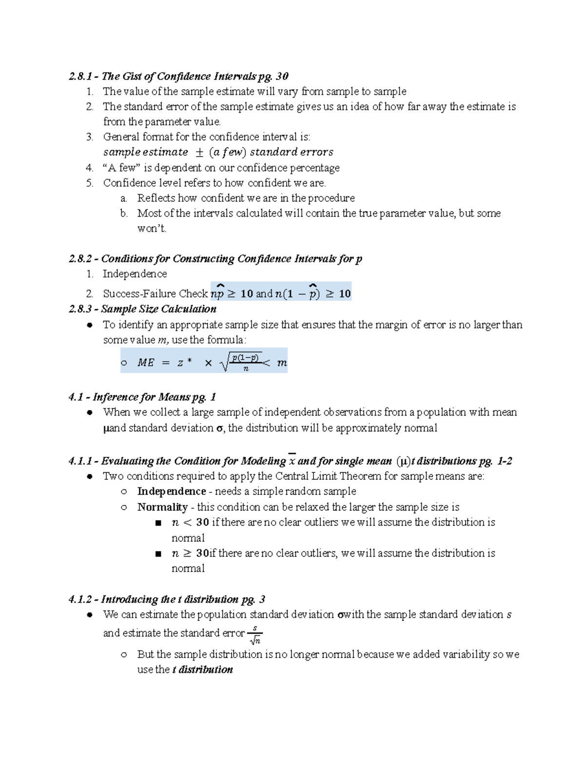 Stats Notes 2.8 -4.1 - 2.8 - The Gist of Confidence Intervals pg. 30 1 ...