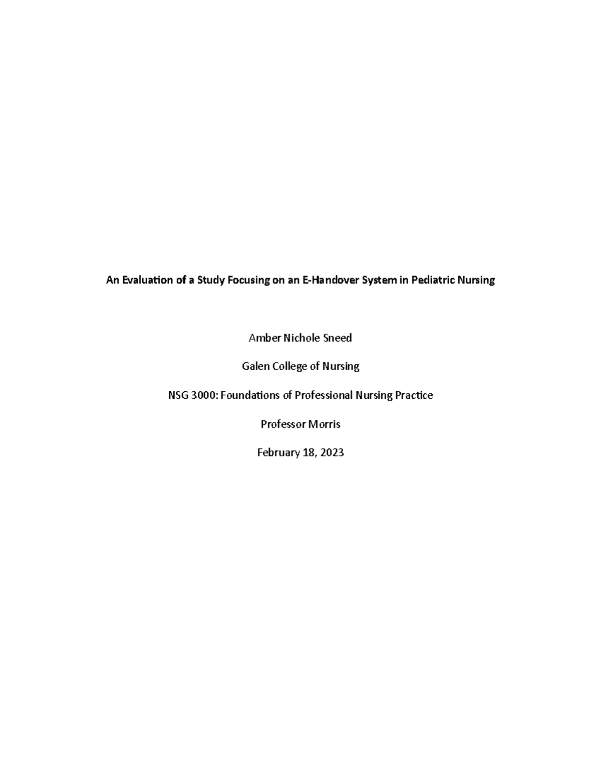 Amber Sneed- Research Article Eval - An Evaluation of a Study Focusing ...