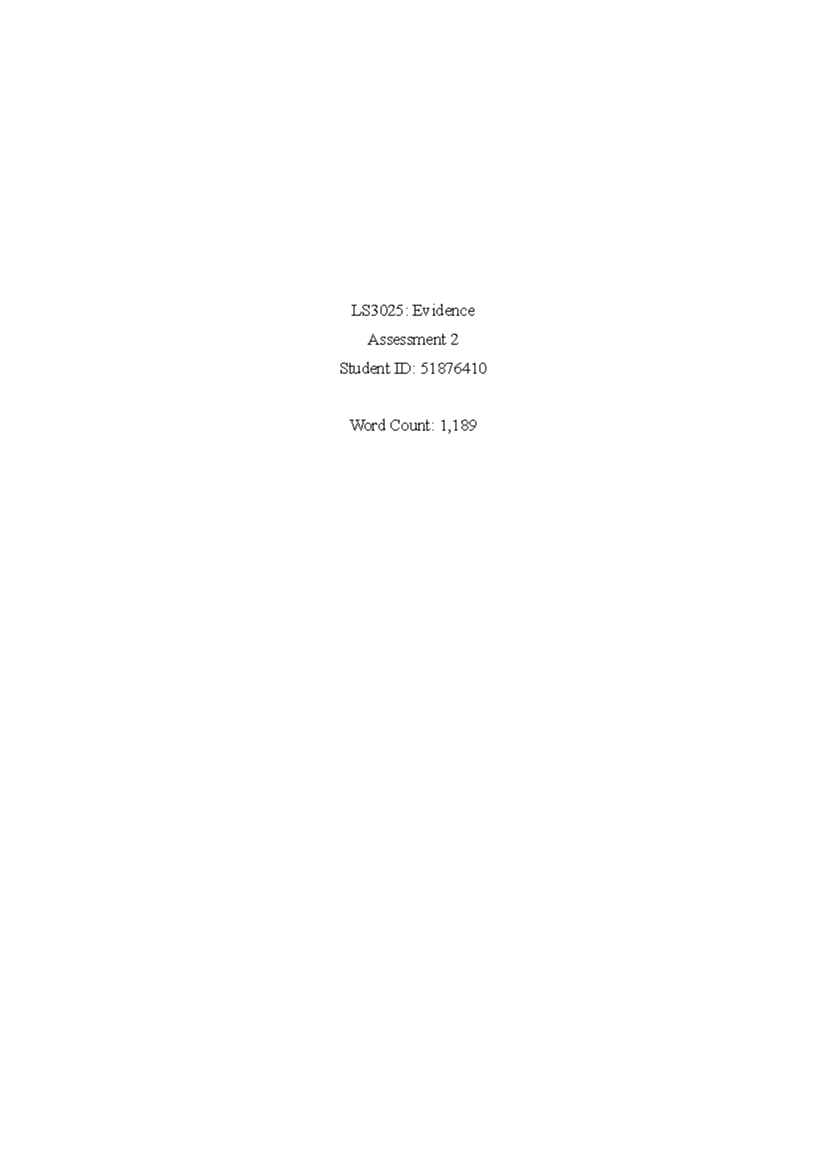 Evidence Assessment 2 - Grade: C2 - LS3025: Evidence Assessment 2 ...