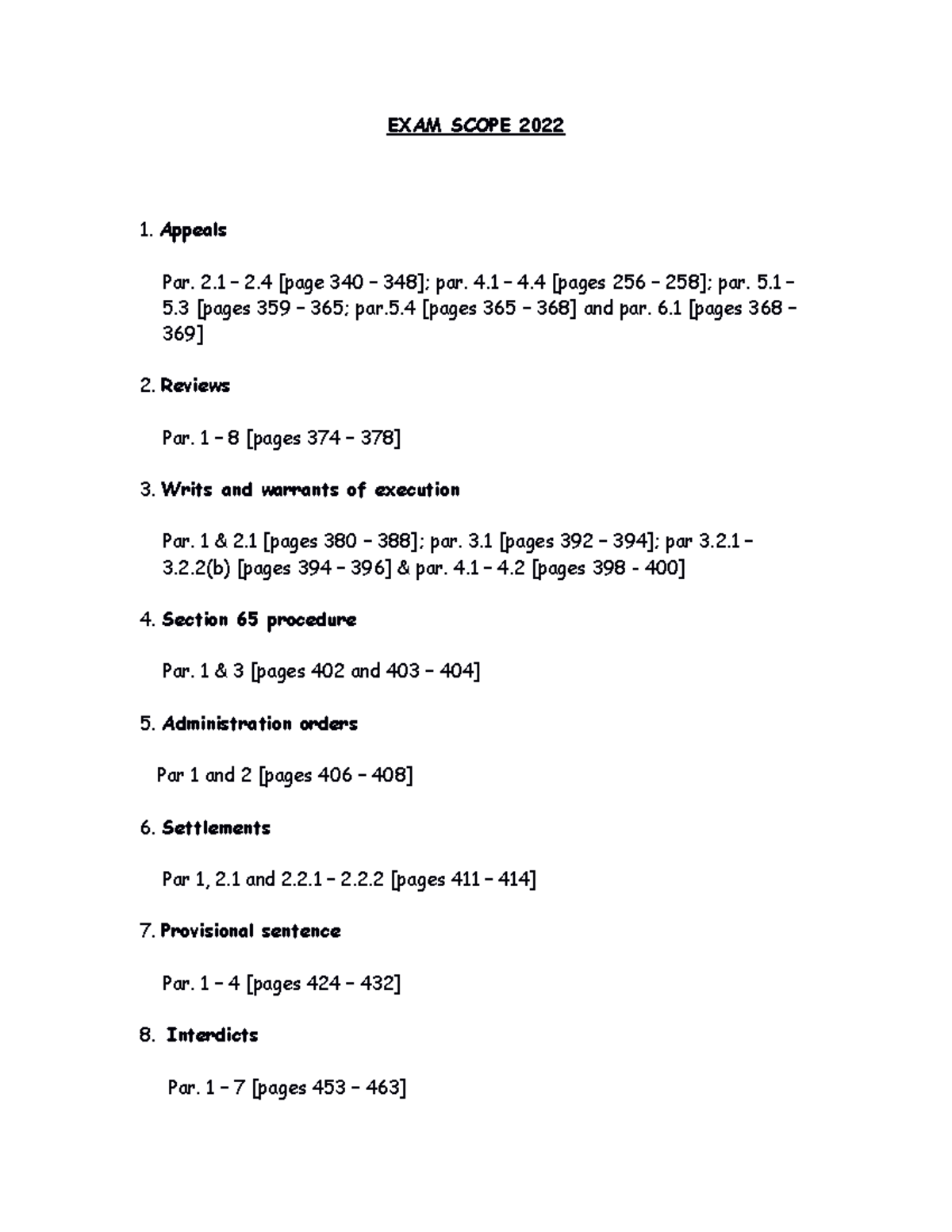 Scope Exam 2023 - EXAM SCOPE 2022 Appeals Par. 2 – 2 [page 340 – 348]; par. 4 – 4 [pages 256 ...