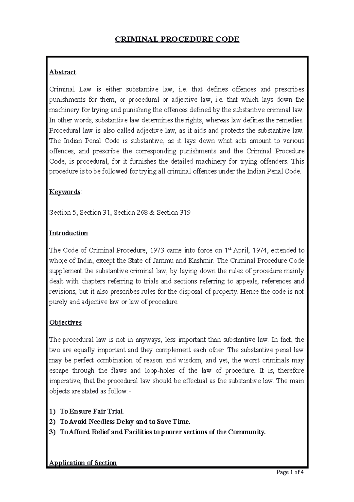 CRPC - CRIMINAL PROCEDURE CODE Abstract Criminal Law is either ...