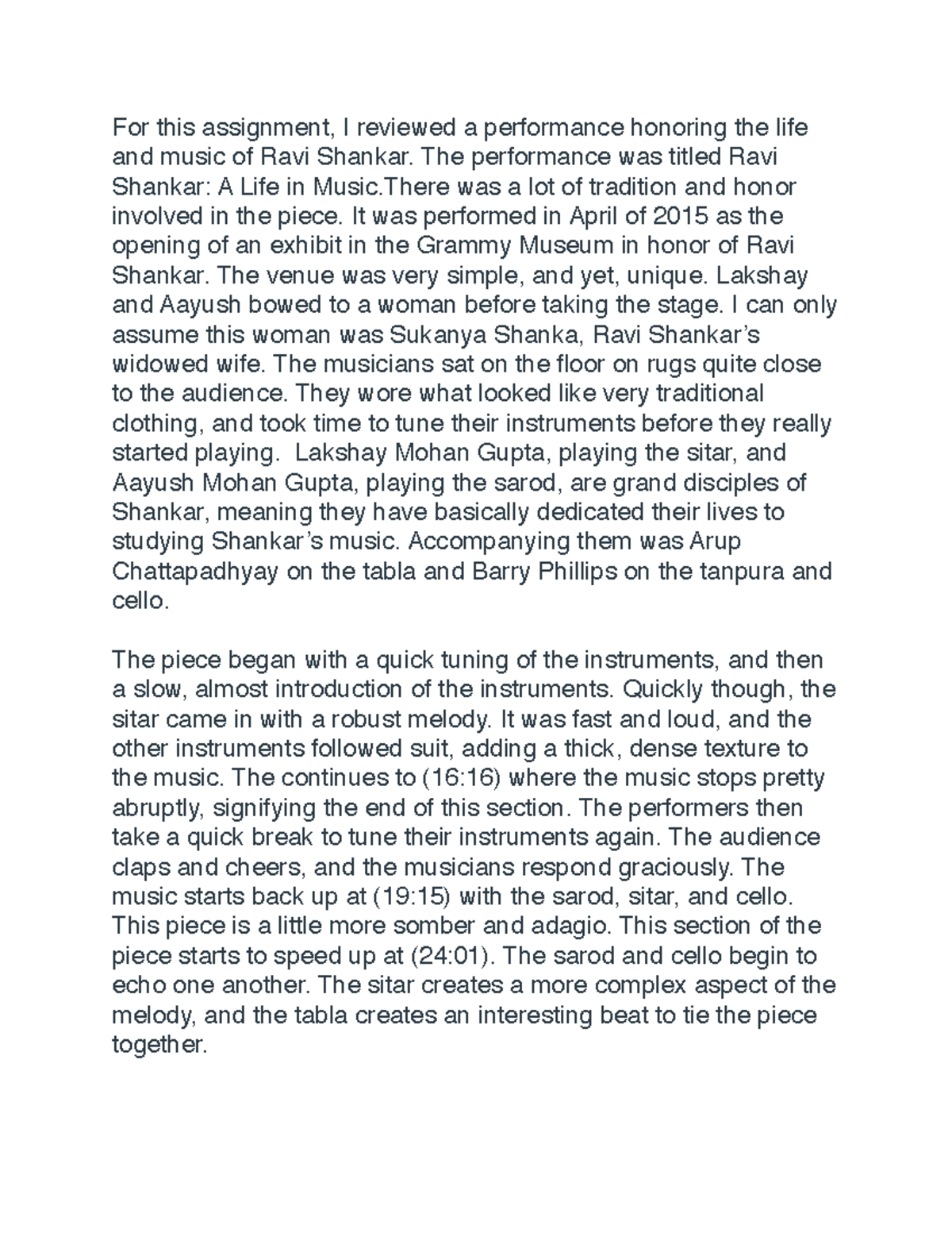 World Music Concert Report - For this assignment, I reviewed a ...