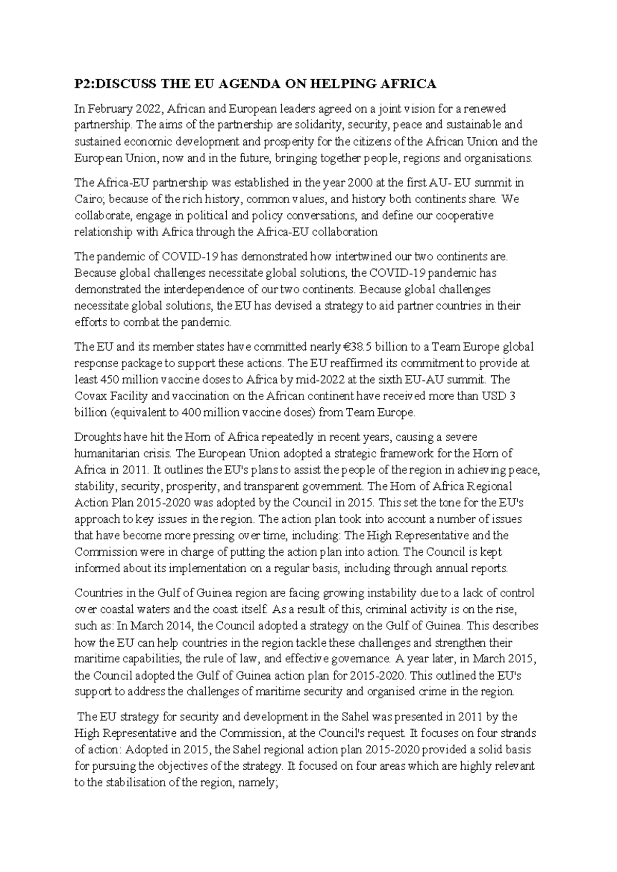 THE EU Agenda ON Helping Africa - P2:DISCUSS THE EU AGENDA ON HELPING ...