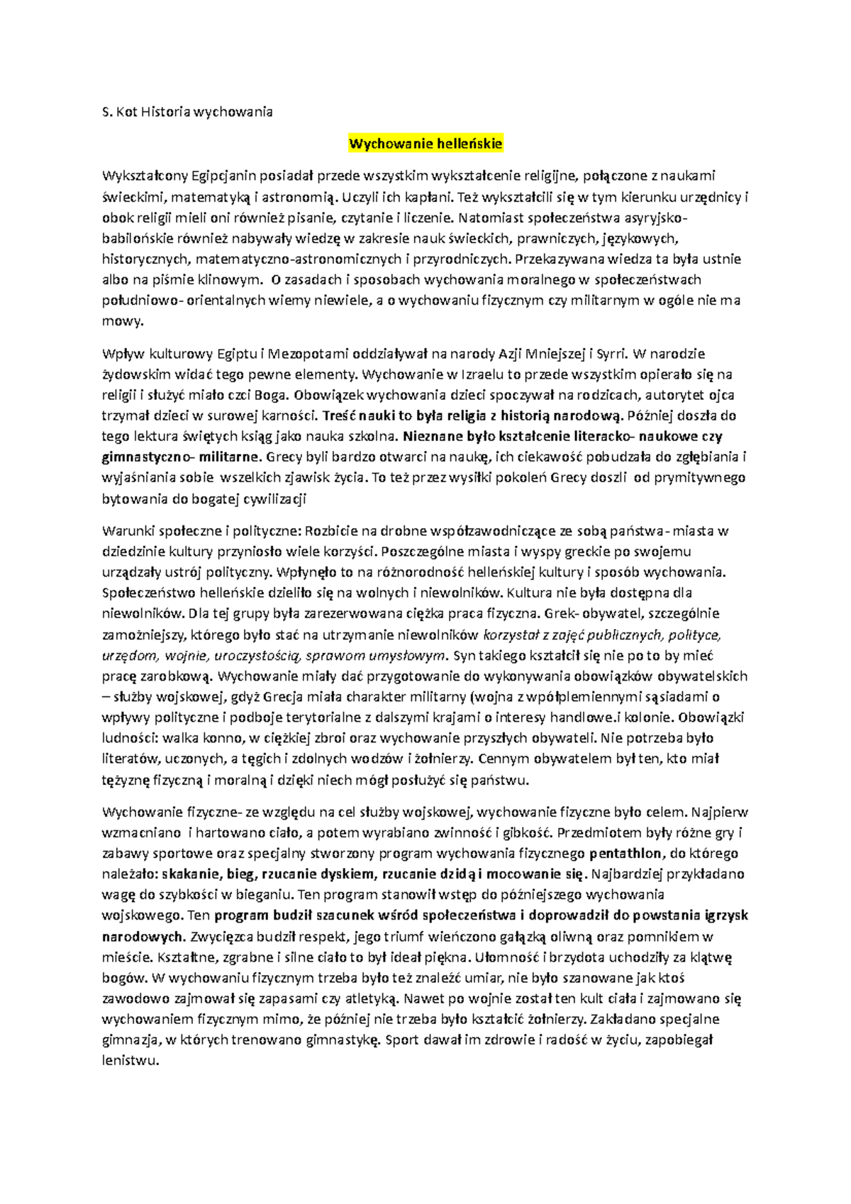 S. Kot Wychowanie ateńskie i spartańskie - S. Kot Historia wychowania Wychowanie helleńskie ...