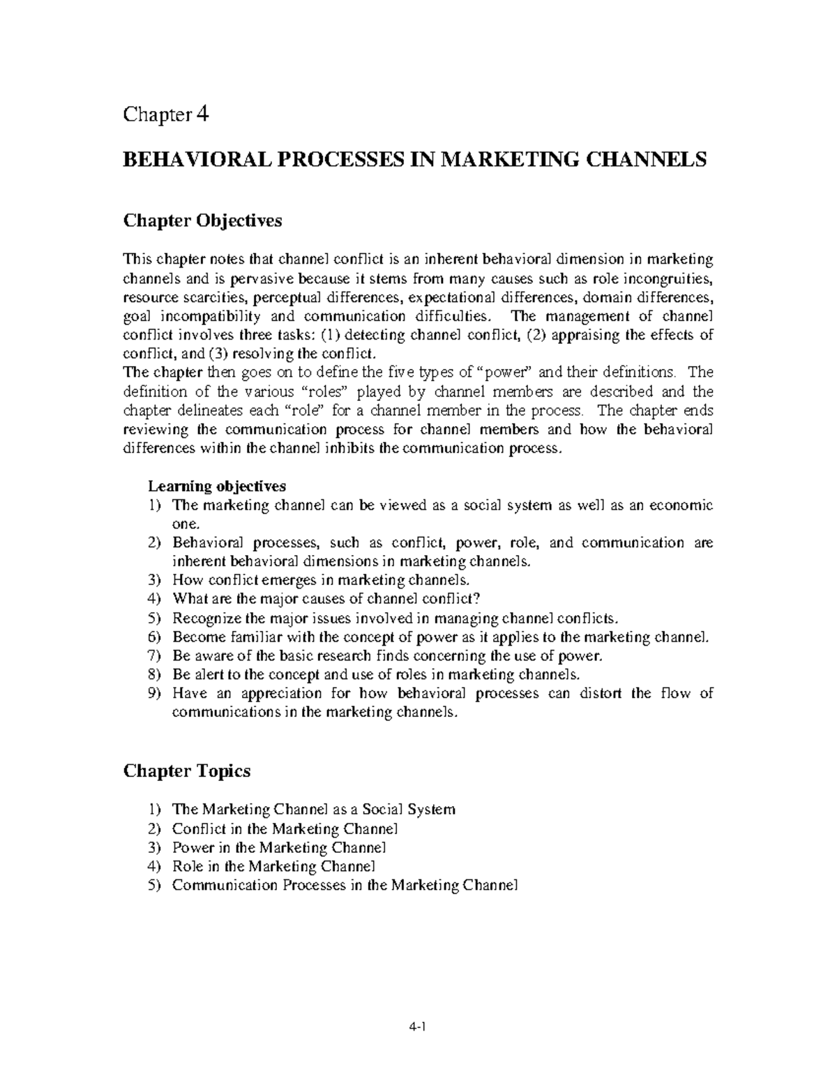Chapter 04 3 - Marketing channels - Chapter 4 BEHAVIORAL PROCESSES IN MARKETING CHANNELS Chapter ...