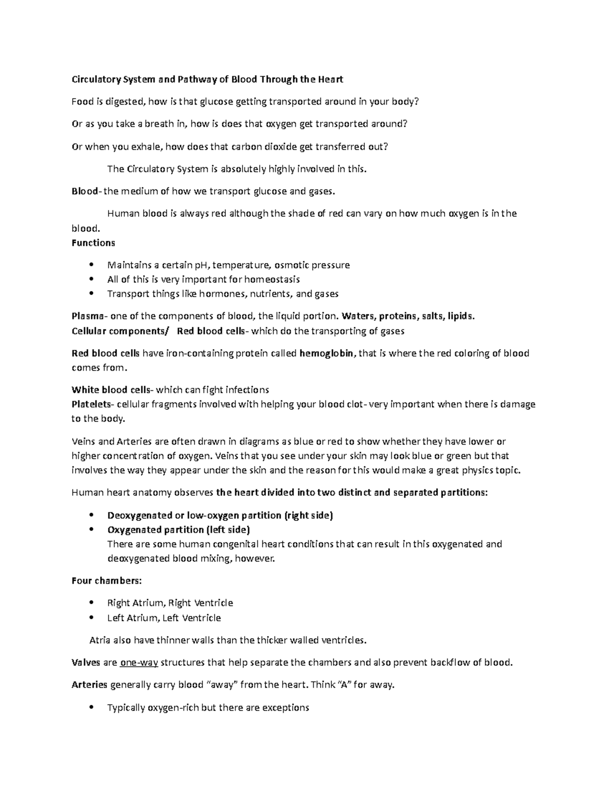 Circulatory System and Pathway of Blood Through the Heart - Blood- the ...