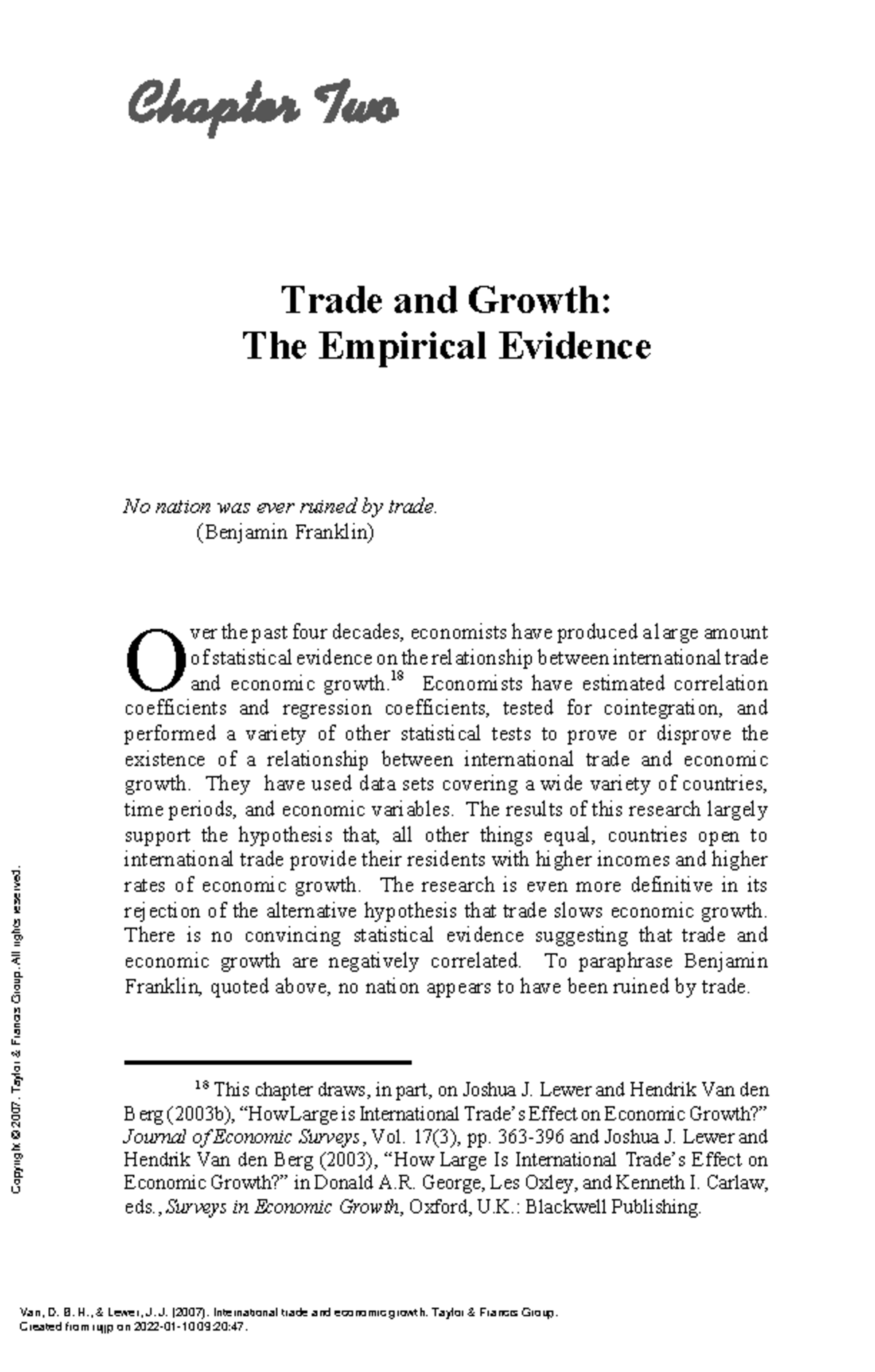 International Trade and Economic Growth - (Chapter 2 - Trade and Growth ...