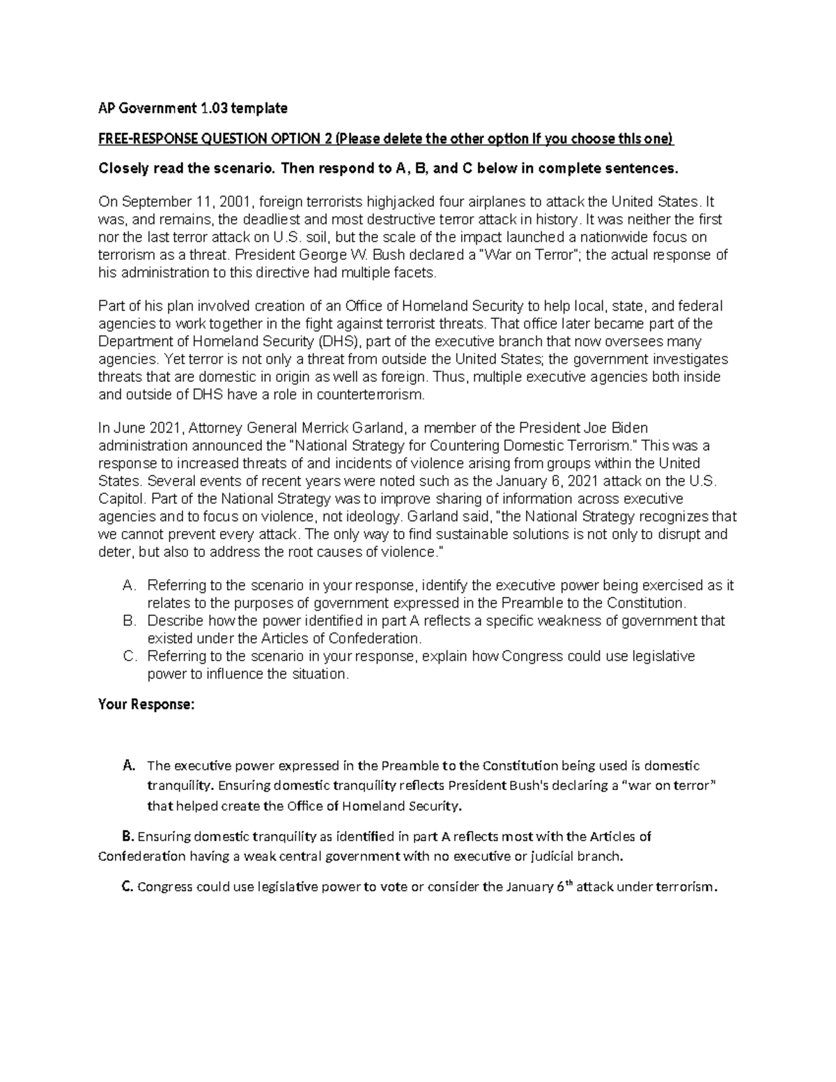 AP Government 1.03 template - AP Government 1 template FREE-RESPONSE ...