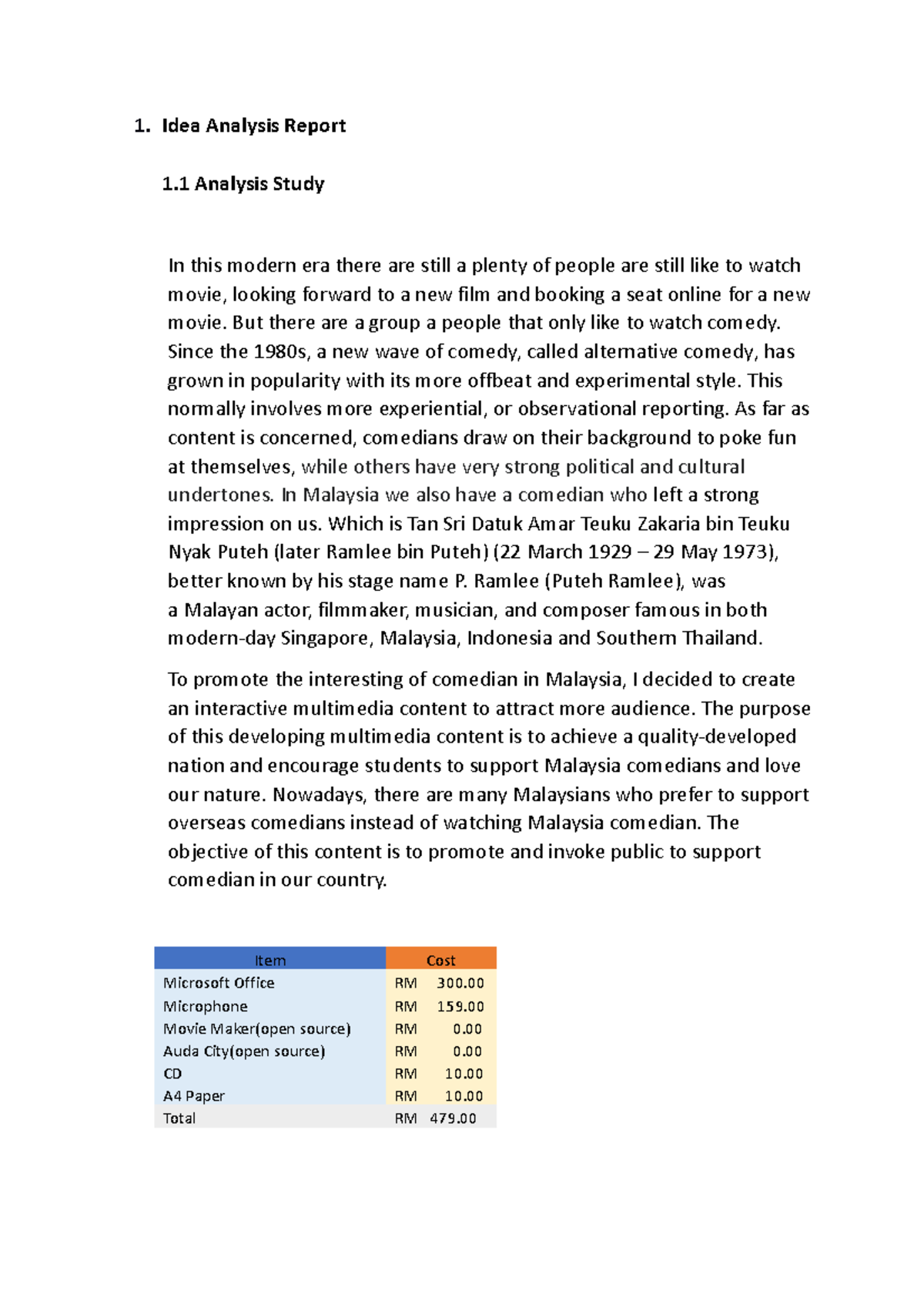 Ictkk (1) - sem 1 ict kk - 1. Idea Analysis Report 1 Analysis Study In ...