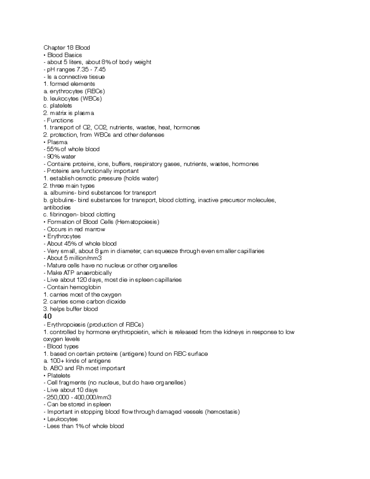 Anat 18 - blood anatomy class notes - Chapter 18 Blood Blood Basics ...