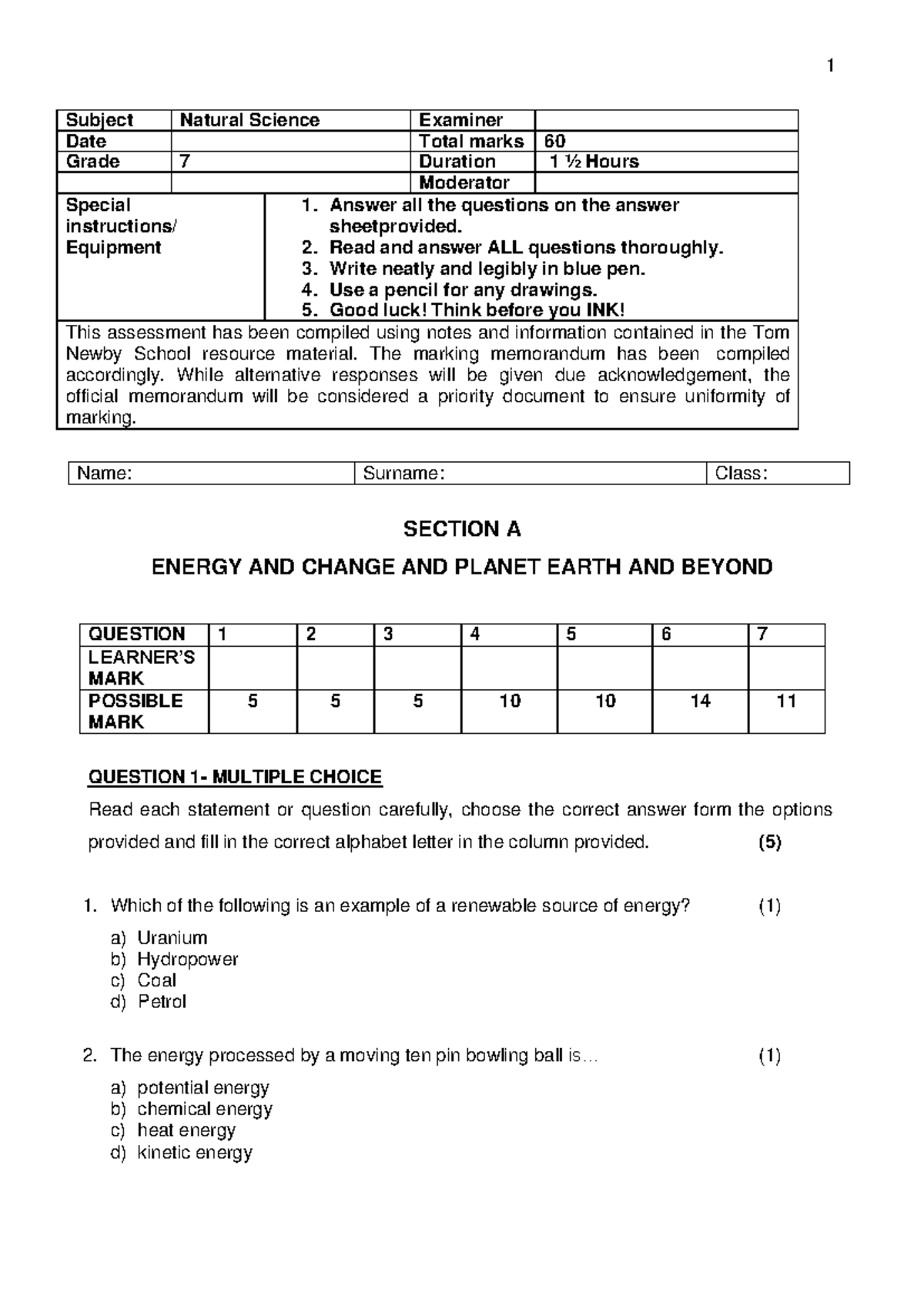 Natural science practice questions for revision purposes in biology ...