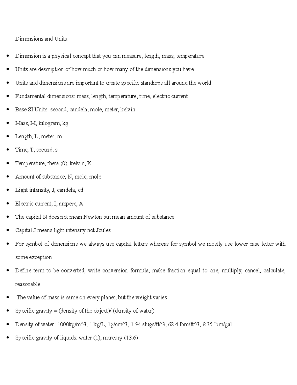 Notes - Dimensions and Units: Dimension is a physical concept that you ...