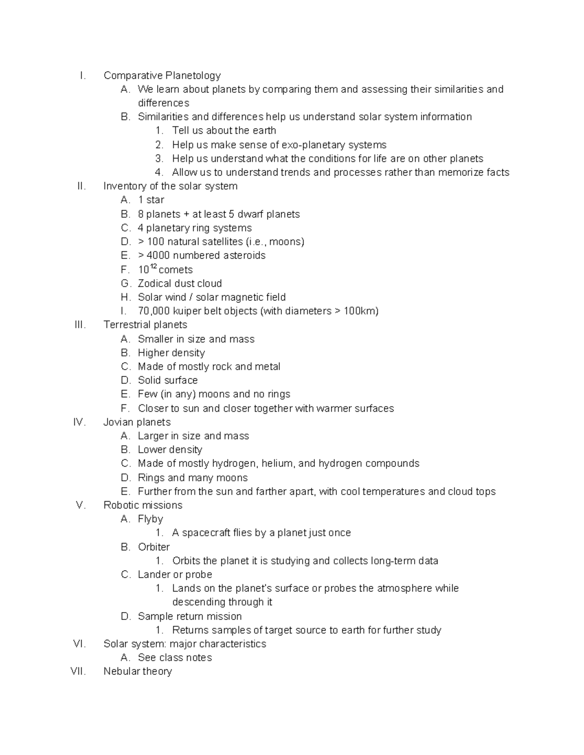 Chapter 7 8 Notes - I. Comparative Planetology A. We learn about ...