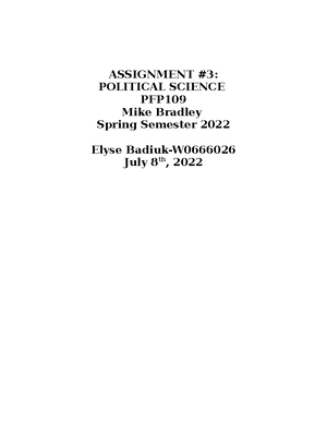 Political science assignment 2 - Assignment # Political Science - PFP Spring Semester Elyse ...