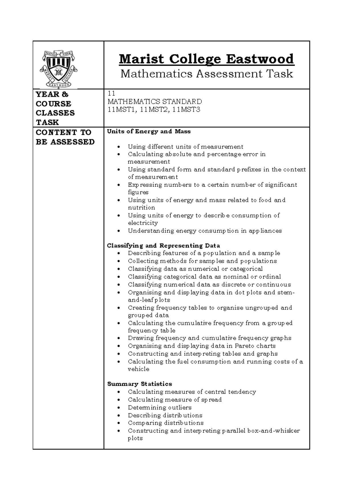 2022 11 Mathematics Standard AST 2 Notification - Marist College ...