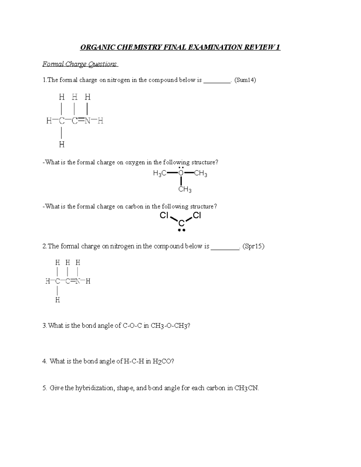 Orgo Final Review Tests 1 - ORGANIC CHEMISTRY FINAL EXAMINATION REVIEW ...