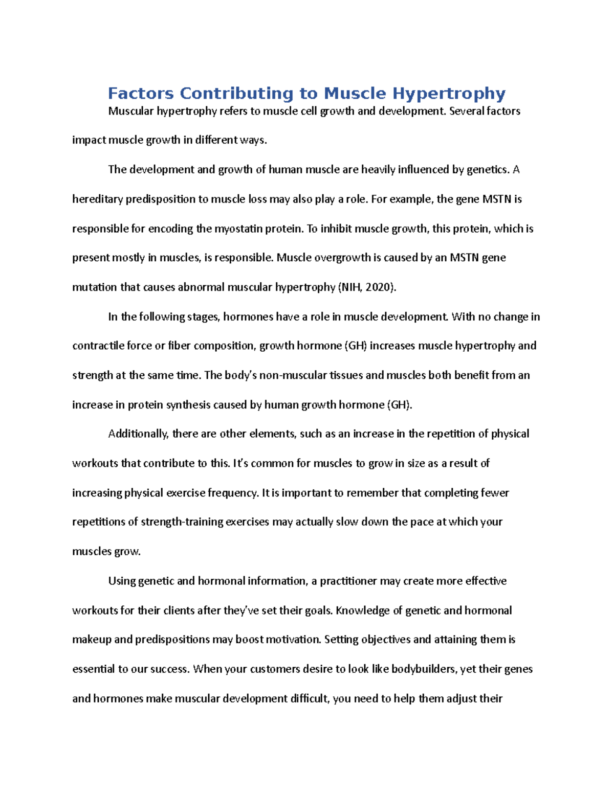 Factors Contributing to Muscle Hypertrophy - Several factors impact ...