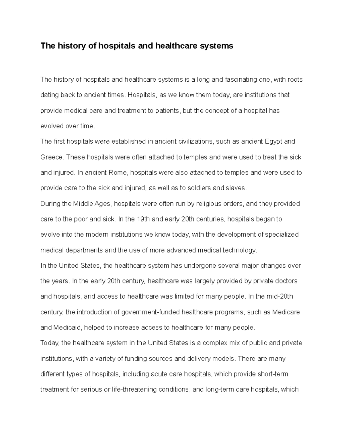 The history of hospitals and healthcare systems - Hospitals, as we know ...
