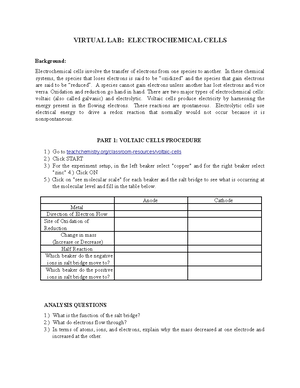 Virtual LAB - Electrolysis - VIRTUAL LAB: ELECTROCHEMICAL CELLS ...