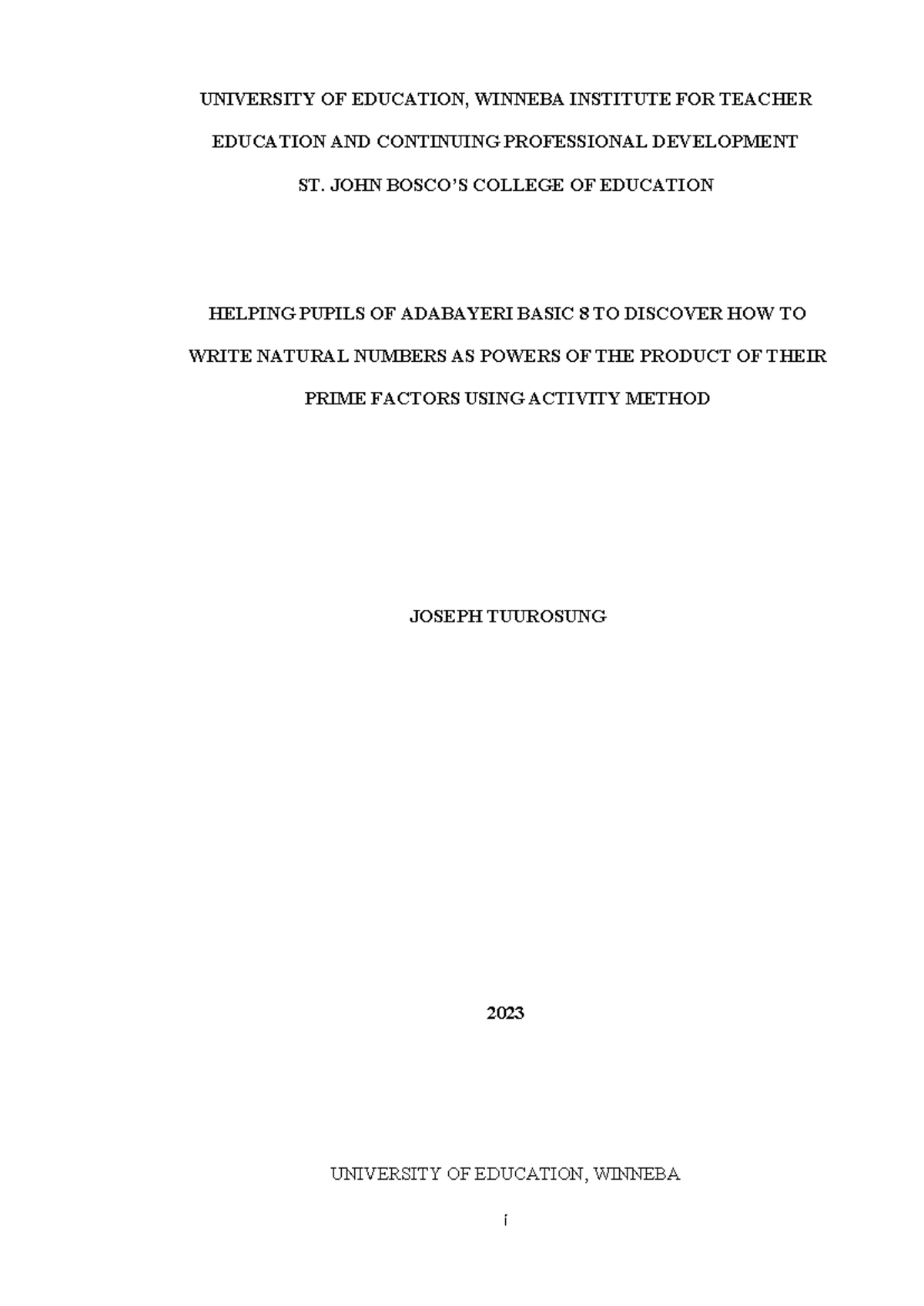 Joseph Tuurosung Project WORK - UNIVERSITY OF EDUCATION, WINNEBA ...