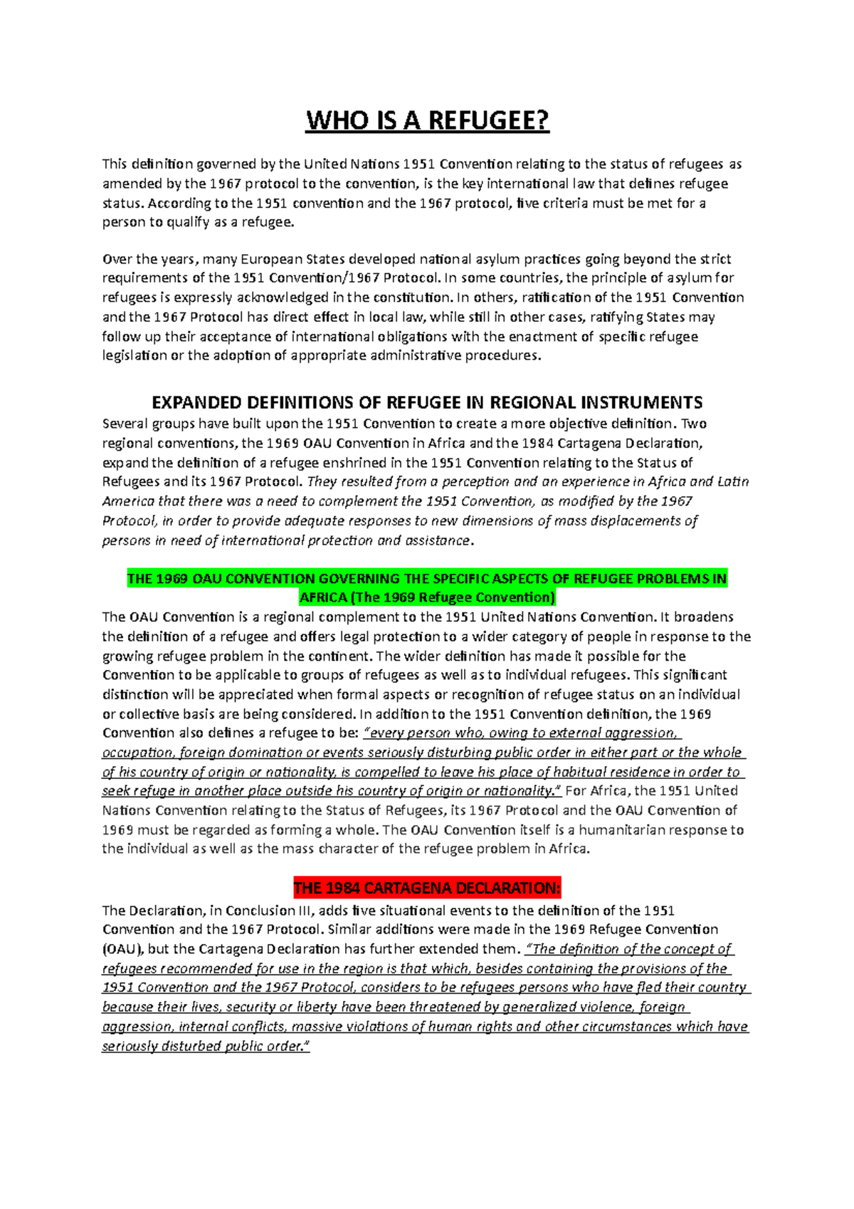 Jus5530 - Who is a Refugee - WHO IS A REFUGEE? This definition governed ...