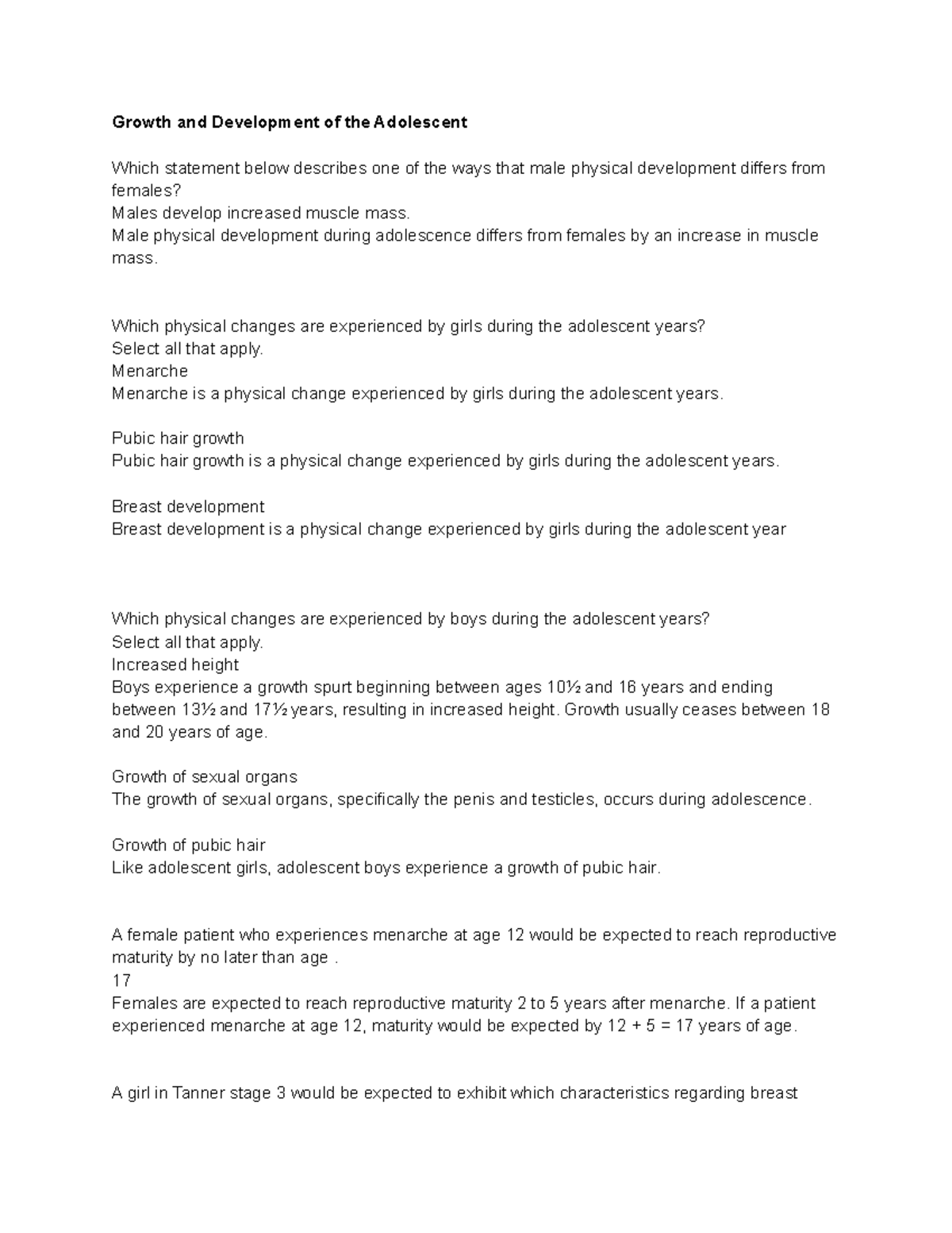 Growth and Development of the Adolescent - Male physical development ...