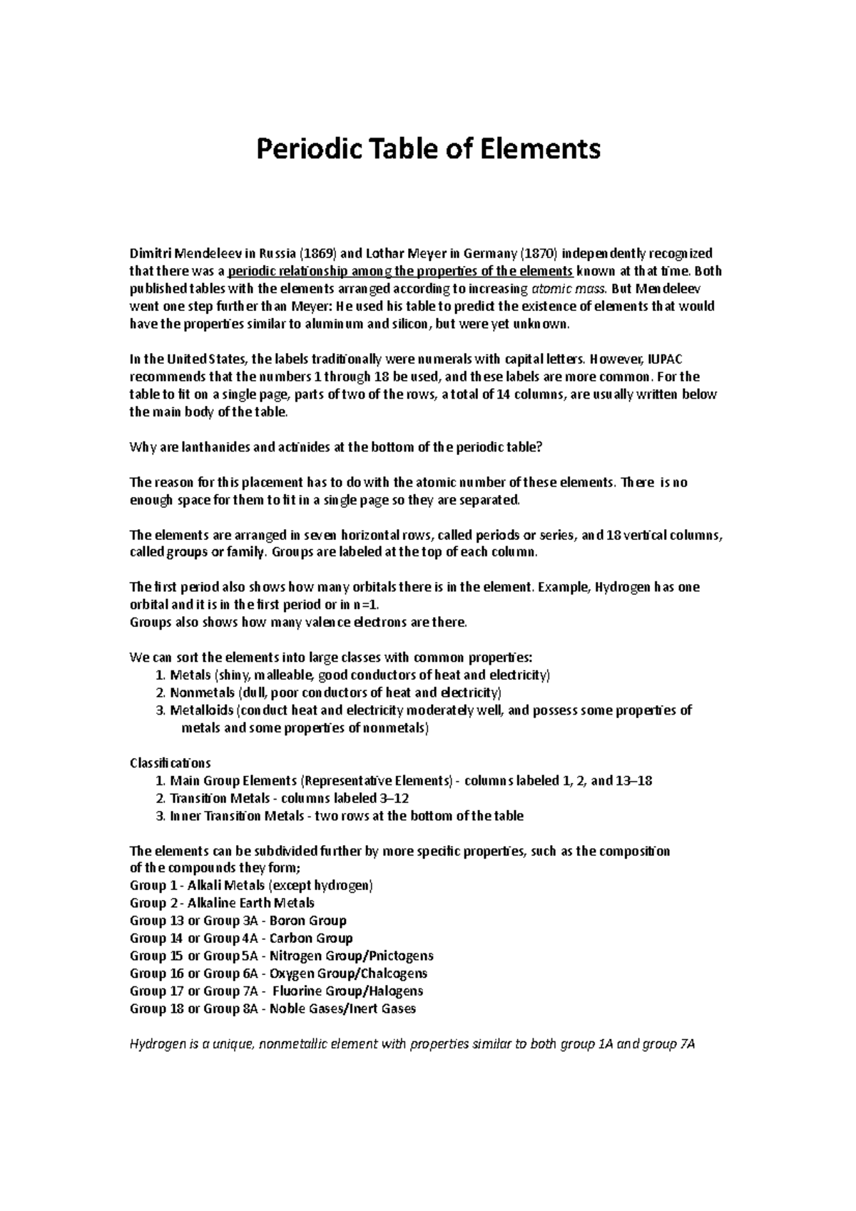 4Periodic Table - Draft - Periodic Table of Elements Dimitri Mendeleev ...