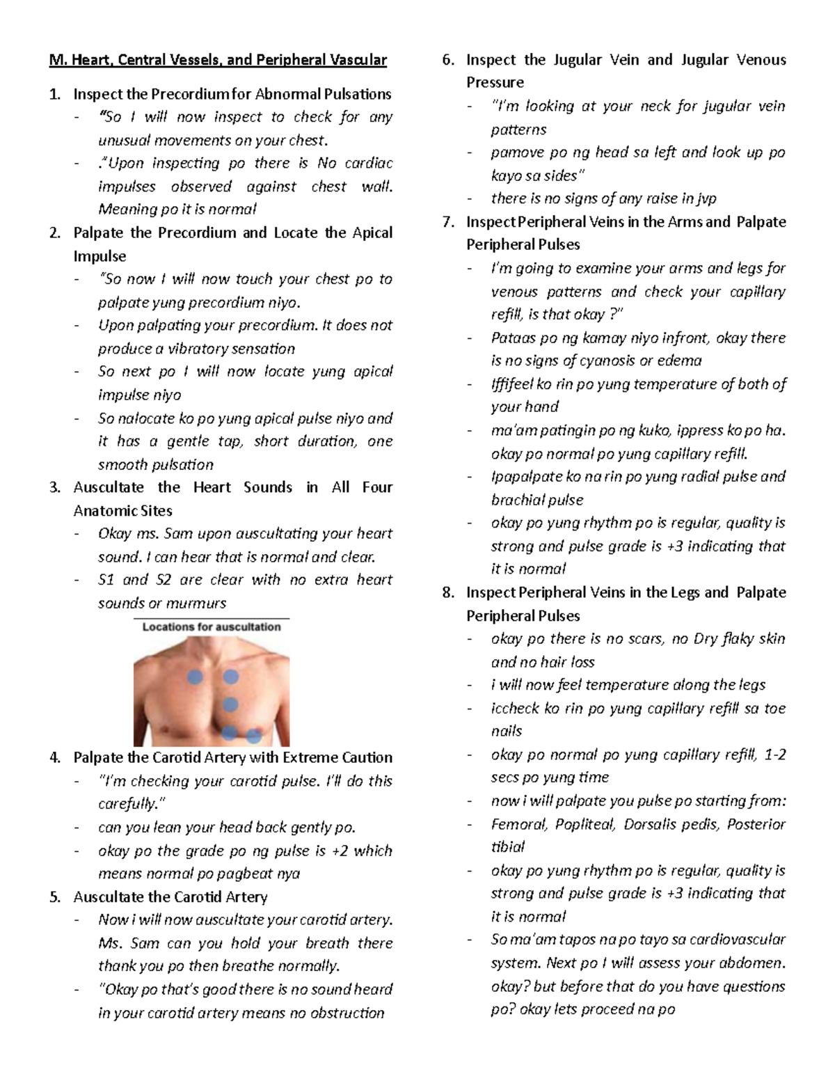 Physical Examination PART 2 - M. Heart, Central Vessels, and Peripheral ...