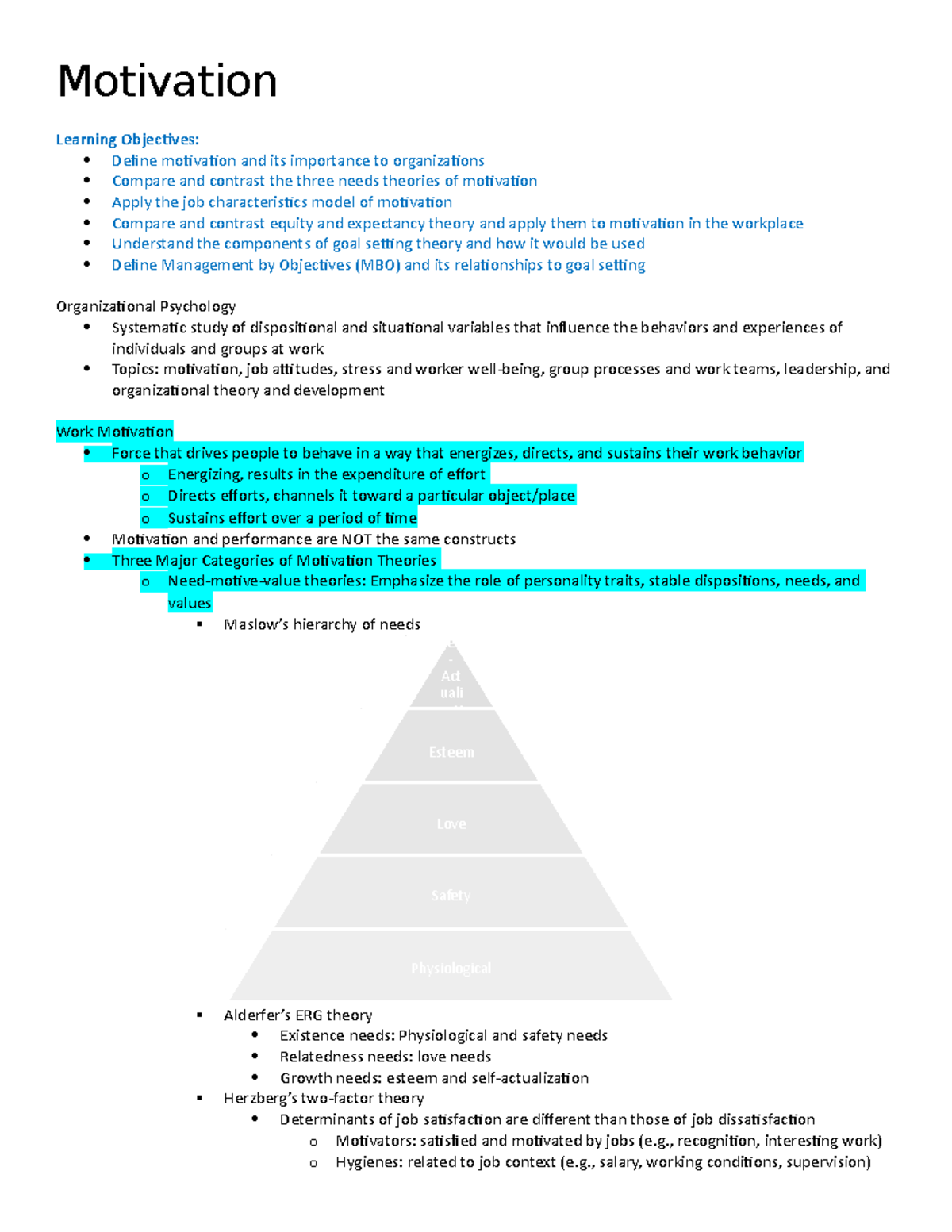Motivation - Lecture notes 1 - Motivation Learning Objectives: Define ...