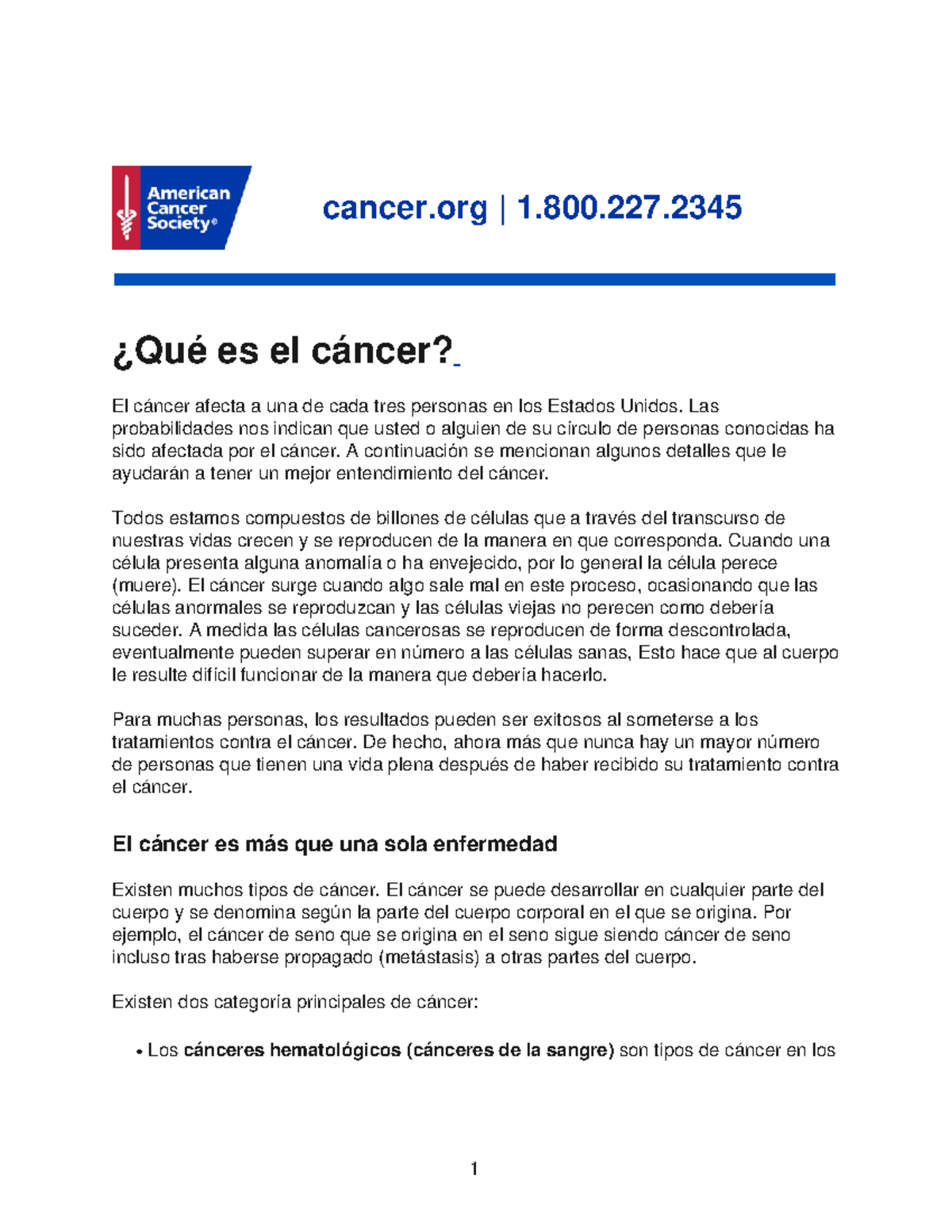 ¿Qué es el cáncer? - cancer | 1.800. ¿Qué es el cáncer? El cáncer ...